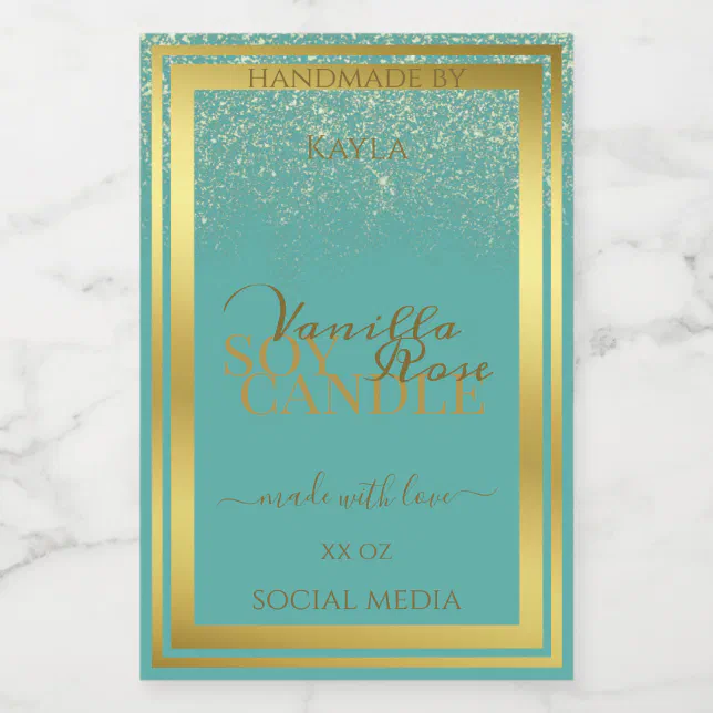 Elegant Teal Product Packaging Labels Gold Frame | Zazzle