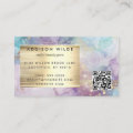 Elegant Teal Purple And Gold Watercolor Marble QR Business Card | Zazzle