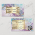 Elegant Teal Purple And Gold Watercolor Marble QR Business Card | Zazzle