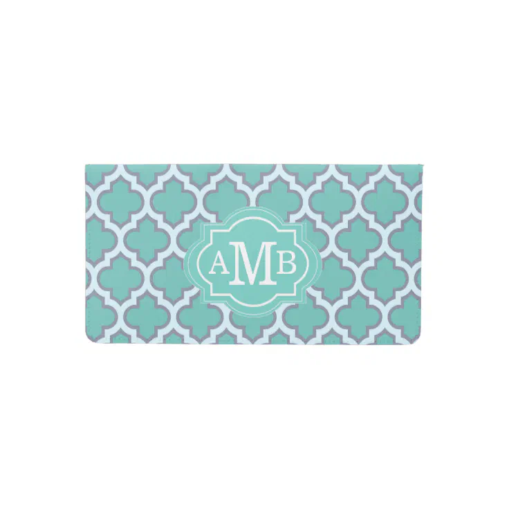 Elegant Teal Quatrefoil Pattern Custom Monogram Checkbook Cover | Zazzle