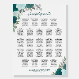 Elegant Teal Roses 23 Table Wedding Seating Chart Foam Board | Zazzle