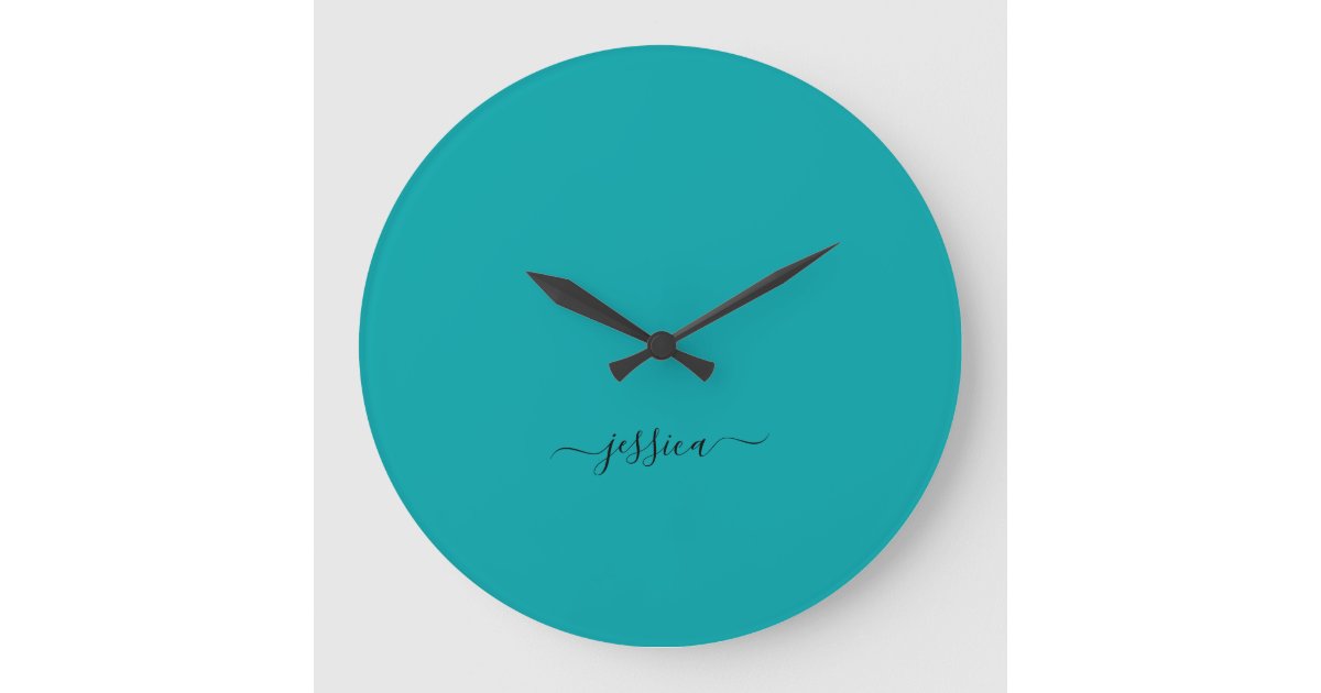 Elegant teal script name large clock | Zazzle
