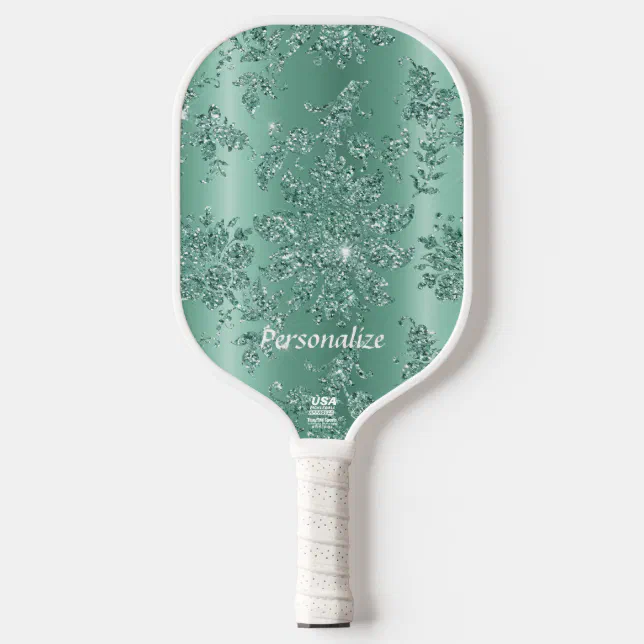 Elegant Teal Silver Glitter Official USA Pickleball Paddle | Zazzle