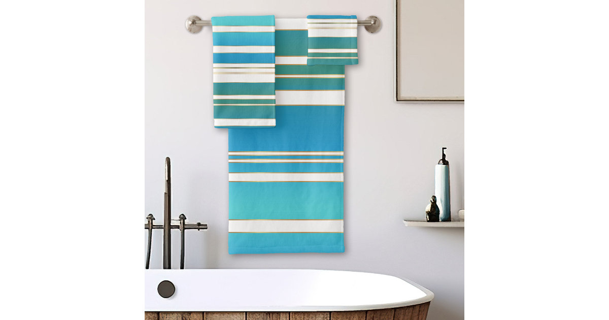 Elegant Teal Turquoise Striped Pattern Bath Towel Set | Zazzle