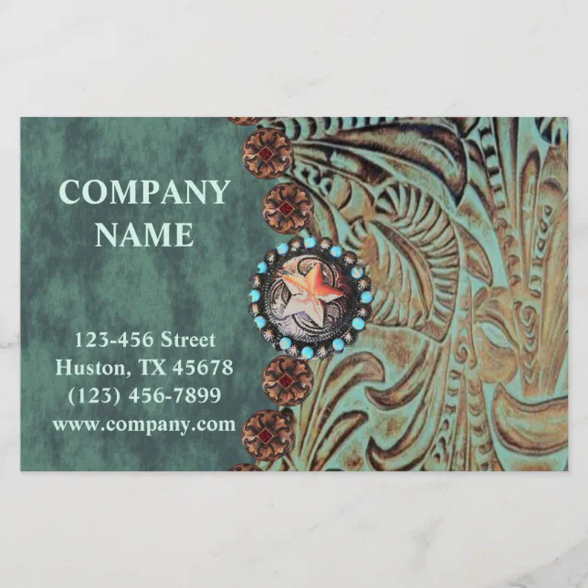elegant teal western country tooled leather flyer | Zazzle
