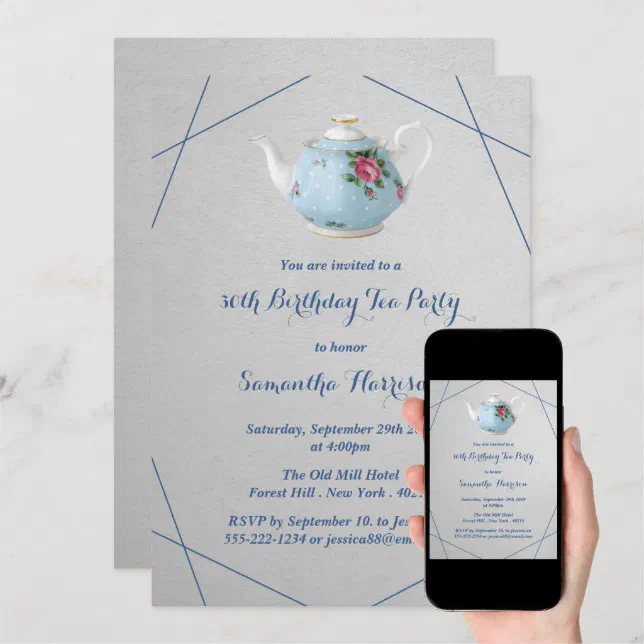 Elegant Teapot Birthday Tea Party Invitation | Zazzle