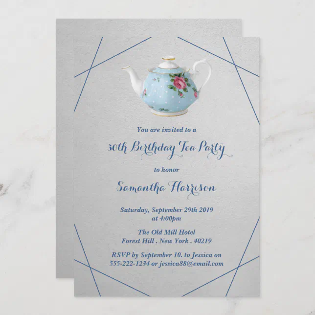 Elegant Teapot Birthday Tea Party Invitation | Zazzle