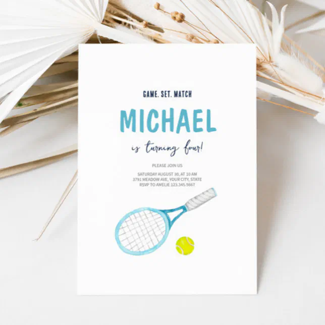 Elegant Tennis Birthday Invitation | Zazzle