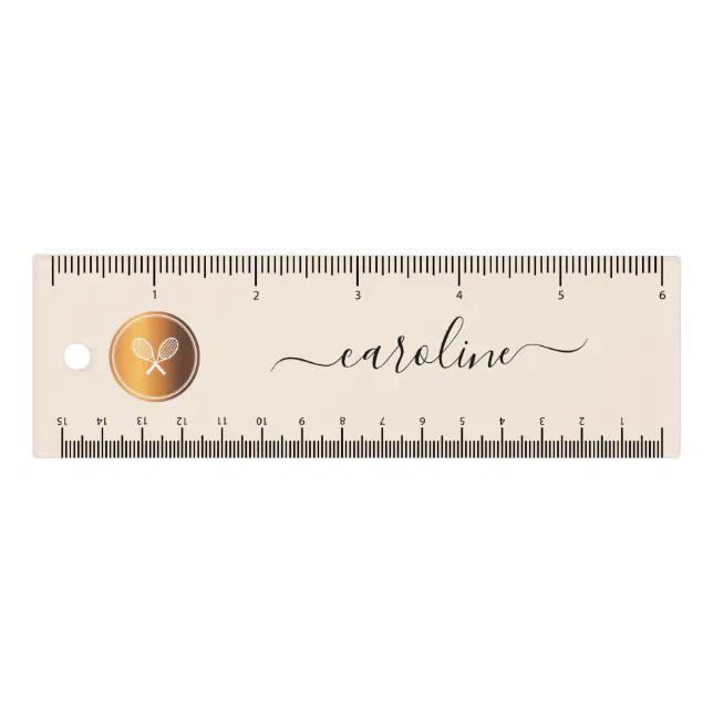 Elegant Tennis Design Gold Racket Calligraphy Name Ruler | Zazzle