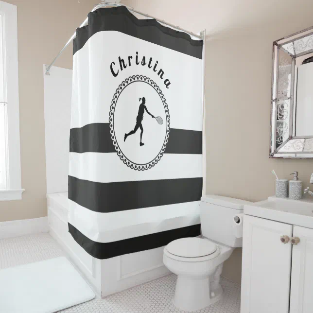Elegant Tennis Design Player Coach Personalized Shower Curtain | Zazzle