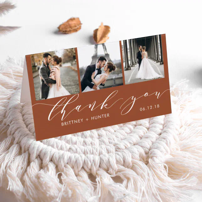 Elegant Terracotta 3 Photo Collage Thank You | Zazzle