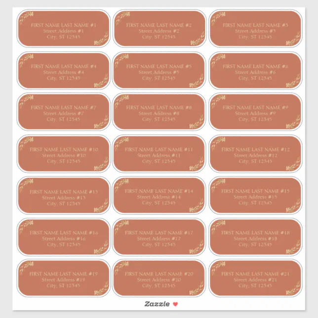 Elegant Terracotta and Gold Wedding Guest Address Sticker | Zazzle