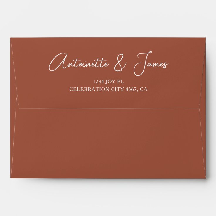 Elegant Terracotta Calligraphy Address Wedding Envelope | Zazzle