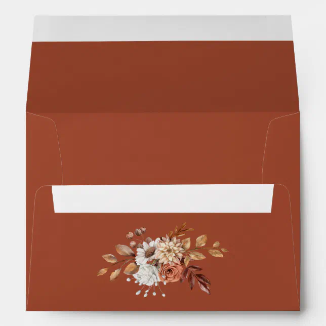Elegant Terracotta Fall Floral Leaves Address Envelope | Zazzle
