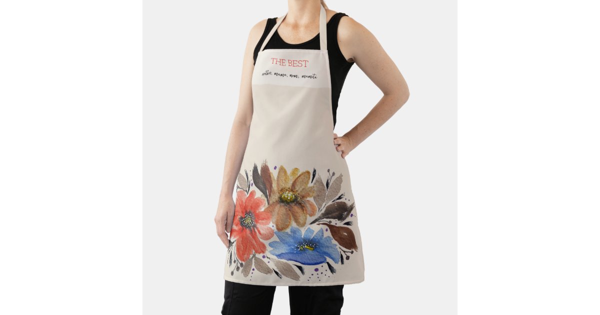 Elegant Terracotta Pastel Watercolor Floral Apron | Zazzle