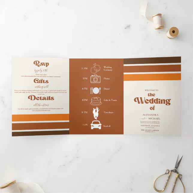 Elegant Terracotta Whimsical Wedding Tri-Fold Invitation | Zazzle