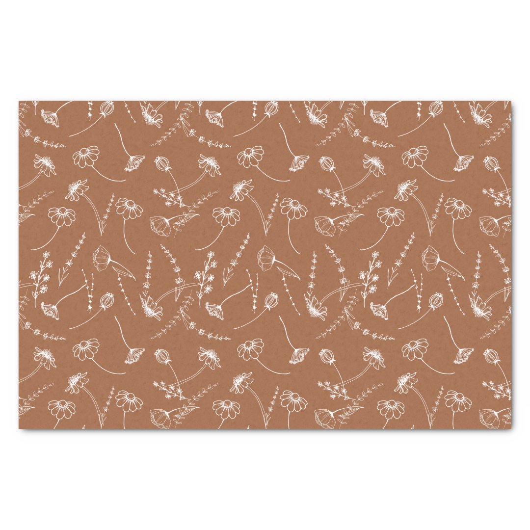 Elegant Terracotta Wildflower Sketch Simple Floral Tissue Paper | Zazzle