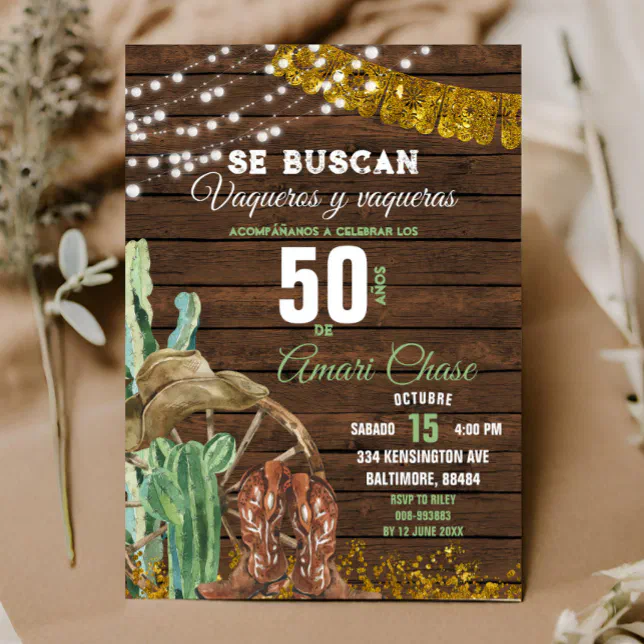 Elegant Texas Cactus Wood Adult Mexican Birthday Invitation | Zazzle