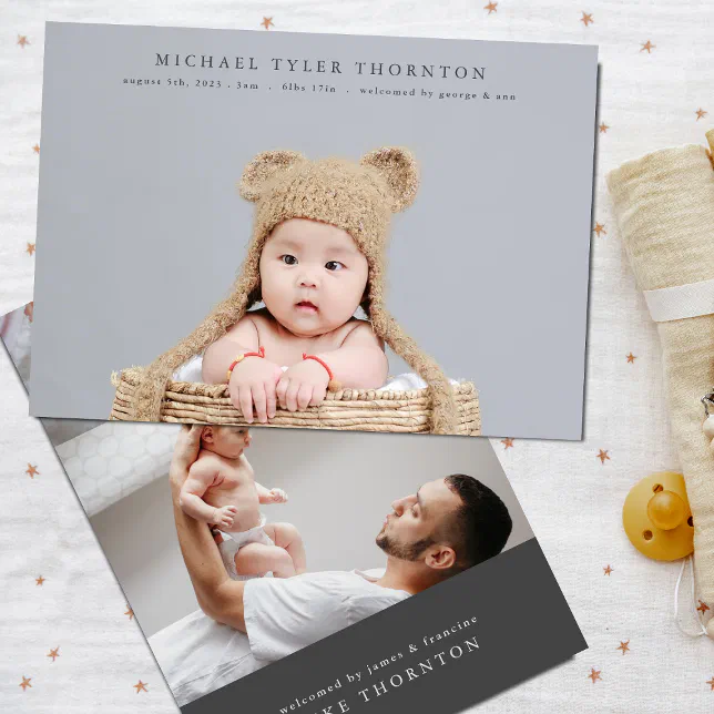 elegant text photo collage welcome baby birth announcement | Zazzle