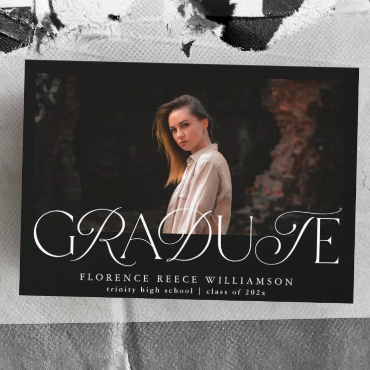 Elegant Text Photo High School Graduation Announcement | Zazzle