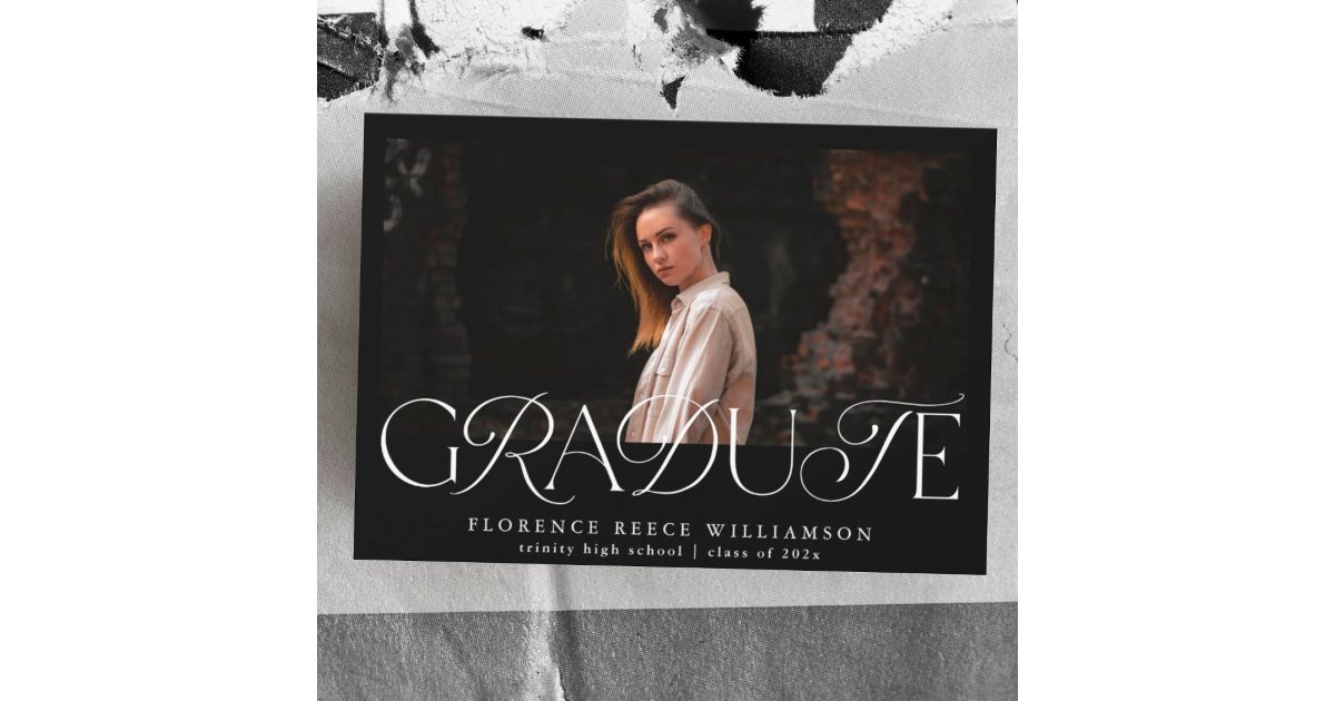 Elegant Text Photo High School Graduation Announcement | Zazzle