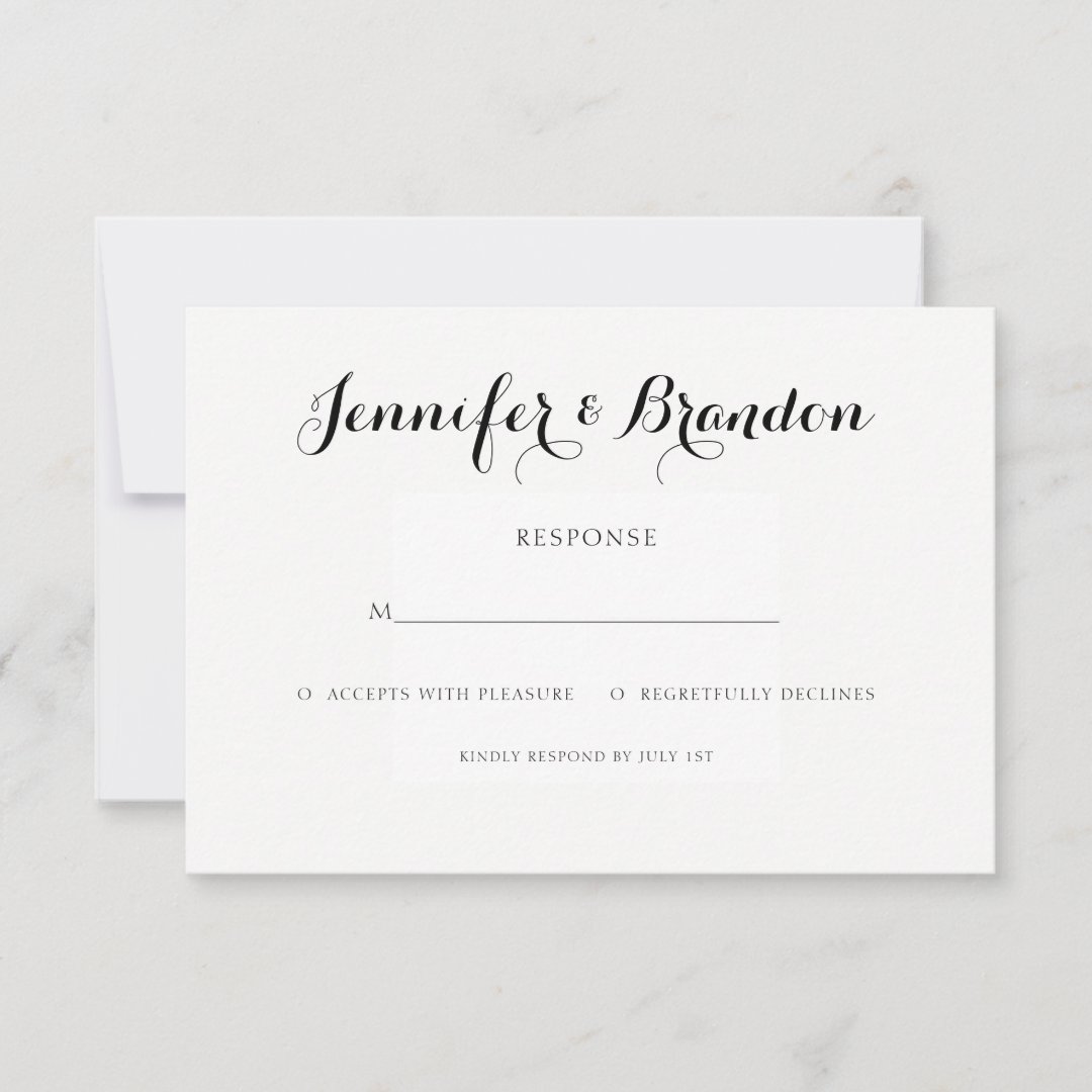 Elegant text wedding invitation response card | Zazzle