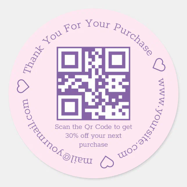 elegant thank you business qr code pink purple classic round sticker ...