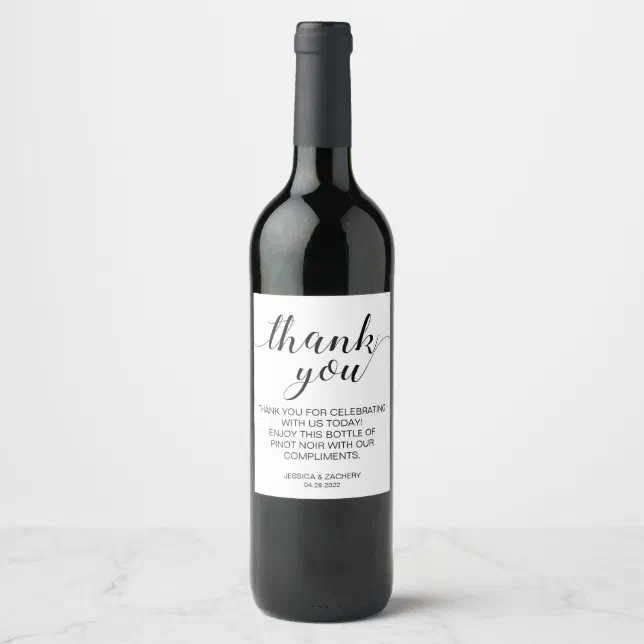Elegant Thank You Complimentary Wedding Wine Label | Zazzle