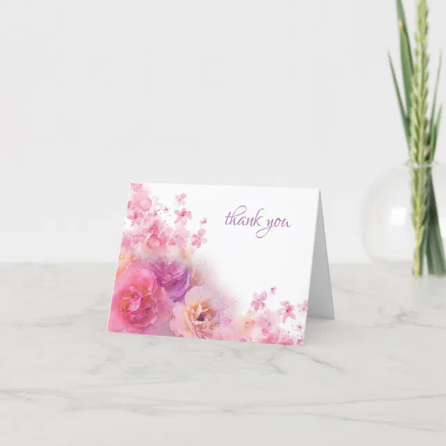 Elegant Thank You Hand Script Watercolor Flowers | Zazzle