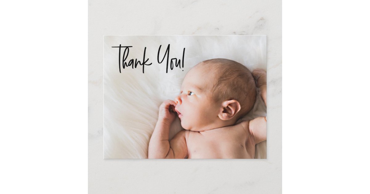 Elegant "Thank You" Personalized Baby Birth Announ Postcard | Zazzle