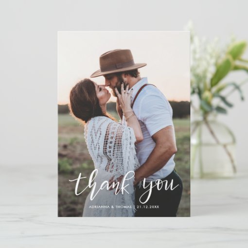 Elegant Thank You Script Couple Photo Wedding | Zazzle
