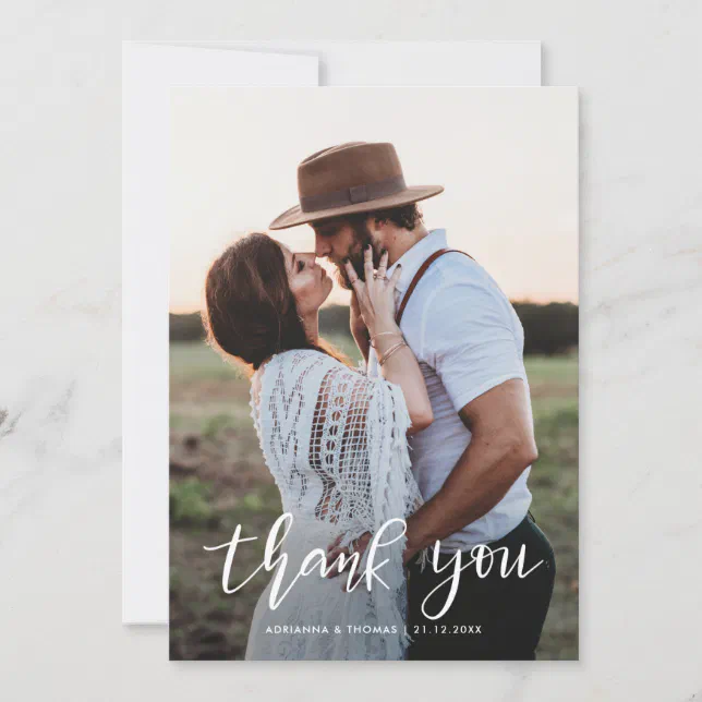 Elegant Thank You Script Couple Photo Wedding | Zazzle
