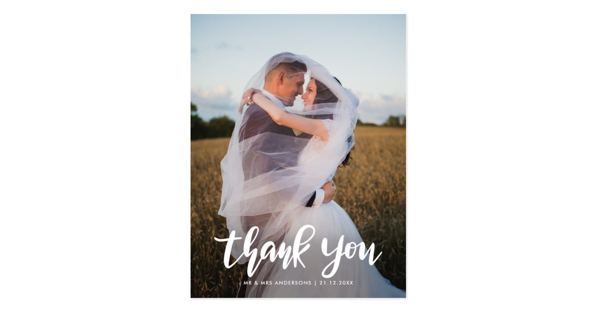 Elegant Thank You Script Couple Photo Wedding Postcard | Zazzle.com