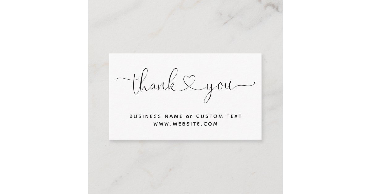 Elegant Thank You Script Heart Chic Purchase Order Enclosure Card | Zazzle