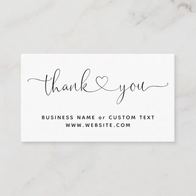 Elegant Thank You Script Heart Chic Purchase Order Enclosure Card | Zazzle