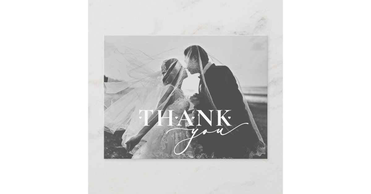 Elegant Thank You Script Heart Wedding Postcard | Zazzle