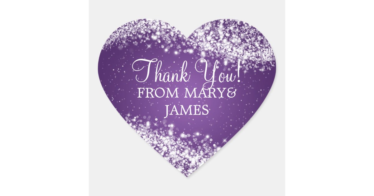 Elegant Thank you Sparkling Wave Purple Heart Sticker | Zazzle
