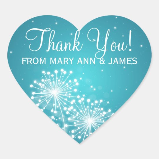 Elegant Thank you Summer Sparkle Turquoise Heart Sticker | Zazzle.com