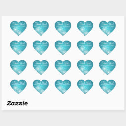 Elegant Thank you Summer Sparkle Turquoise Heart Sticker | Zazzle