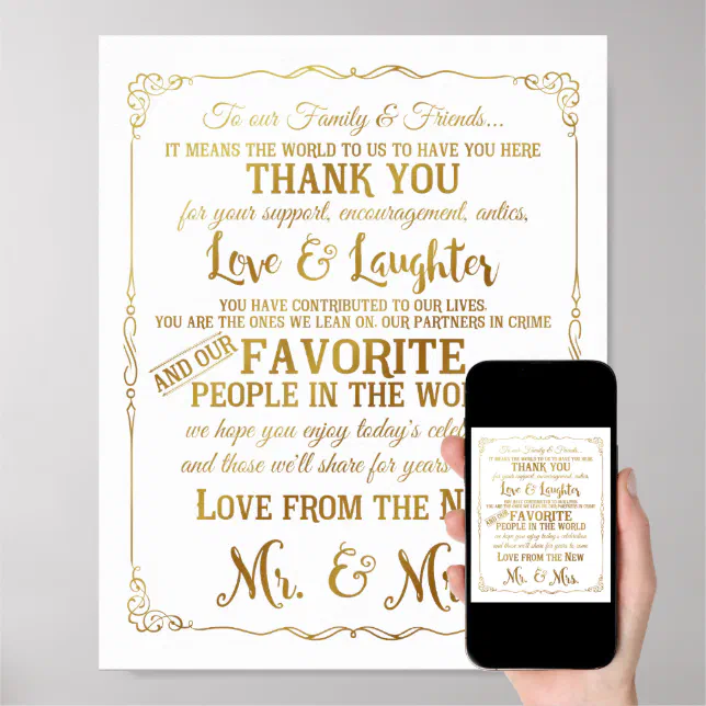 elegant Thank You table wedding signs gold | Zazzle
