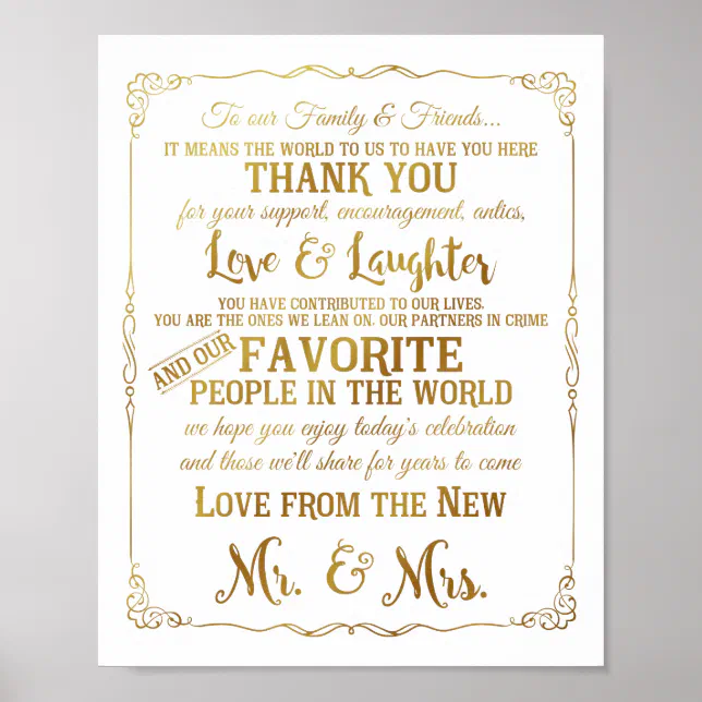 elegant Thank You table wedding signs gold | Zazzle