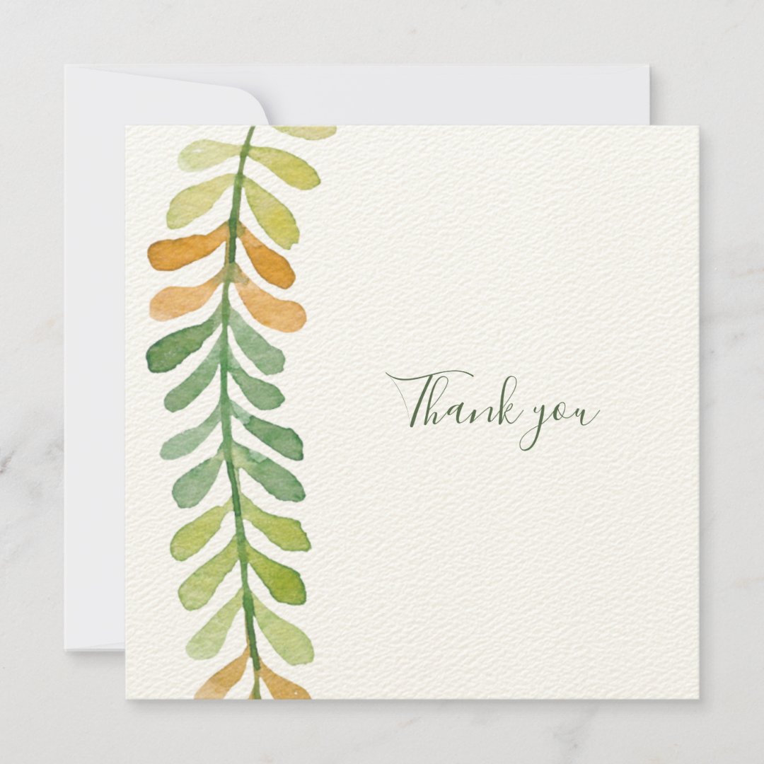 Elegant "Thank you" with green Leaf Wreath Custom Card | Zazzle