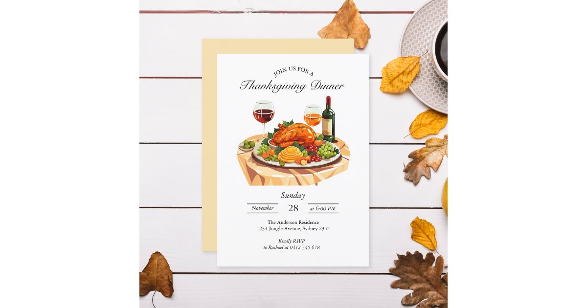 Elegant Thanksgiving Feast Invitation Card | Zazzle