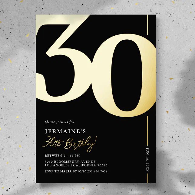 Elegant Thirty 30th Birthday Party Foil Invitation | Zazzle
