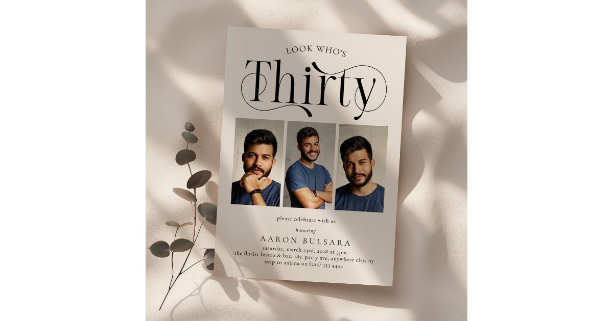 Elegant THIRTY 3 photo collage 30th Birthday Invitation | Zazzle
