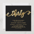 Elegant Thirty Gold Script Black 30th Birthday Invitation | Zazzle
