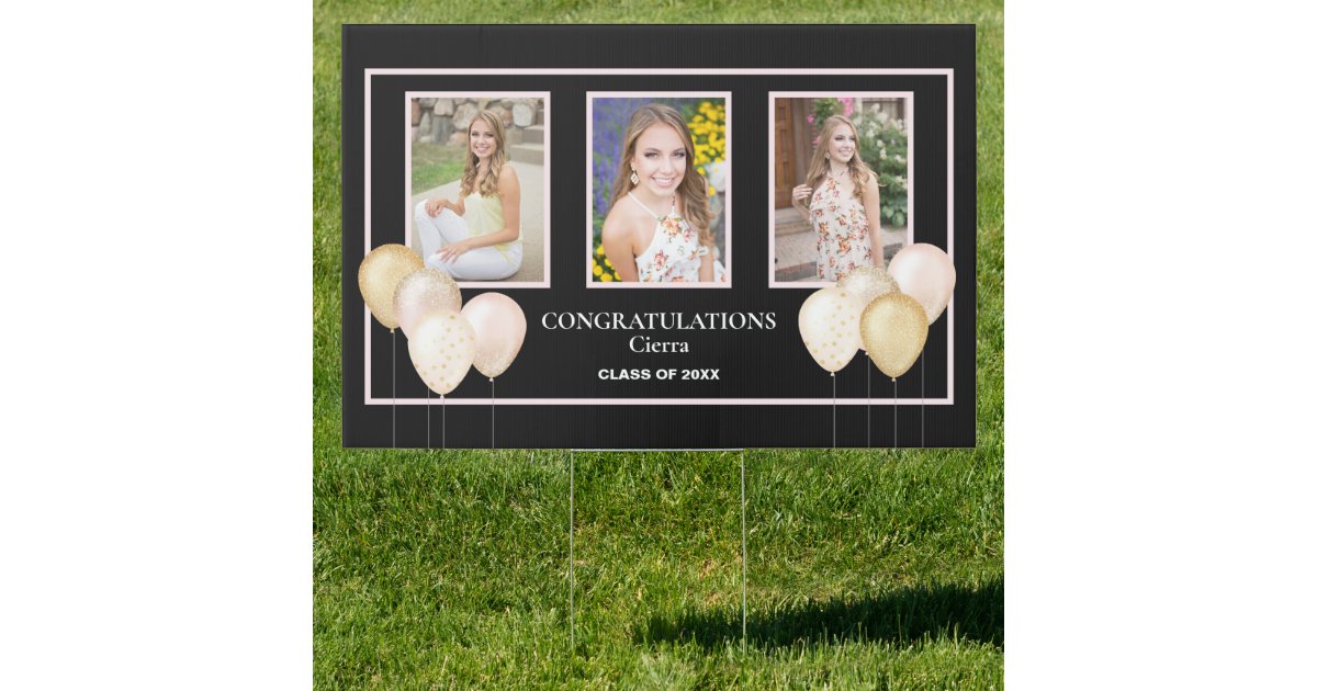 Elegant Three Photo Congratulations Graduation Sign | Zazzle
