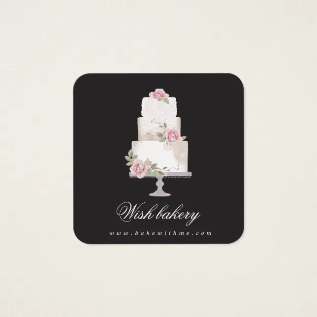elegant three tier cake bakery profile card | Zazzle