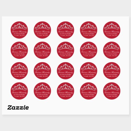Elegant Tiara Red Spanish Quinceañera Quince Classic Round Sticker | Zazzle