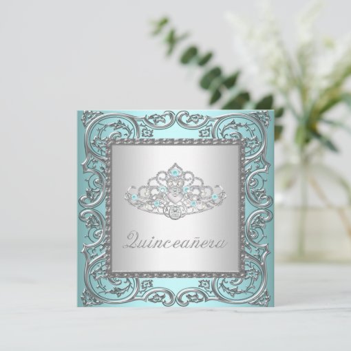 Elegant Tiara Teal Blue Quinceanera Invitation | Zazzle